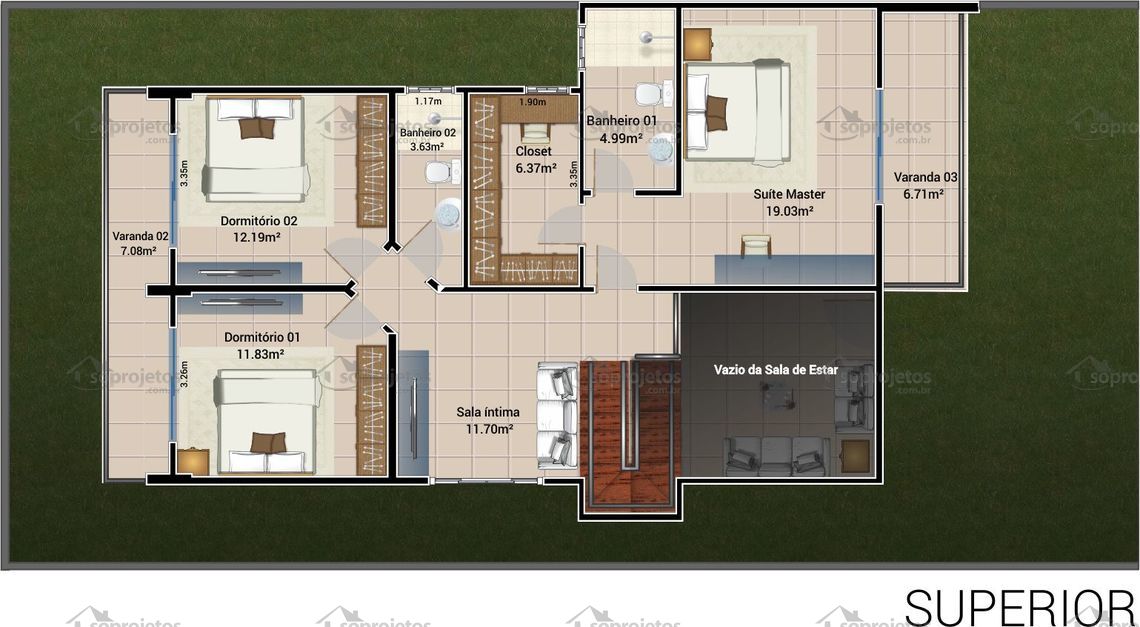 Planta de casa suite frontal superior