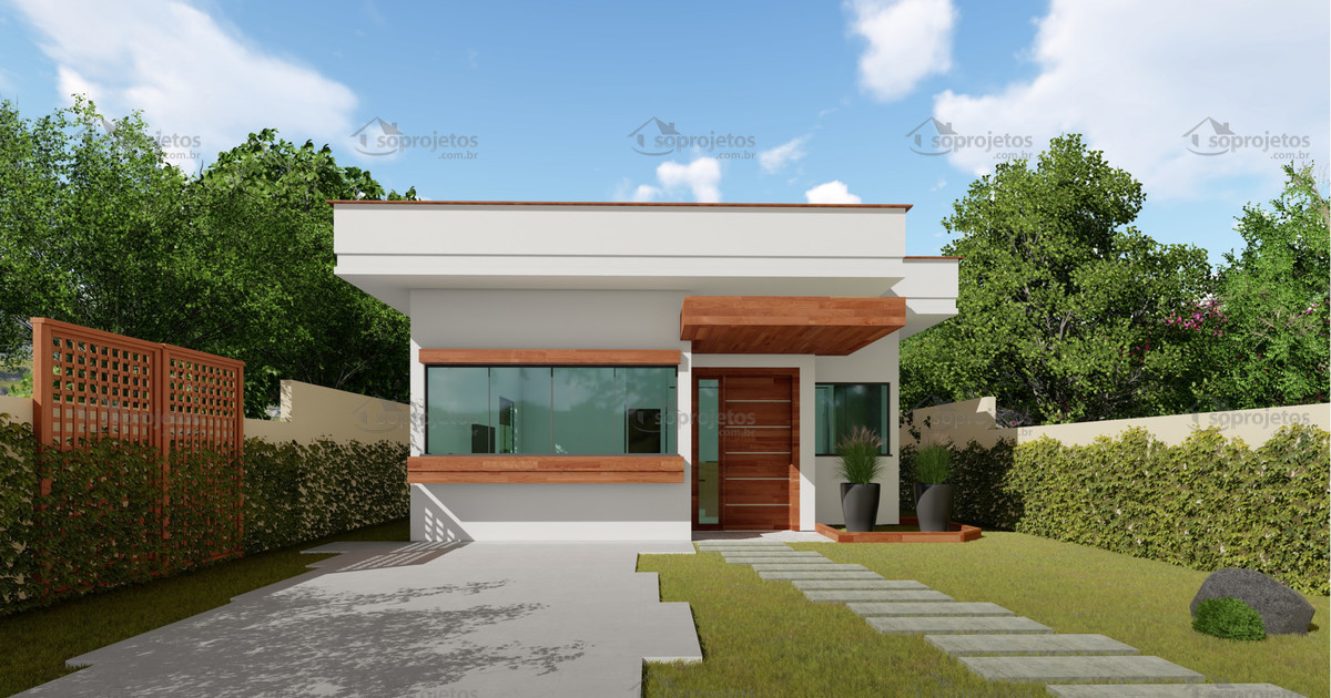 Planta de casa térrea com 2 quartos e área gourmet... | Só Projetos