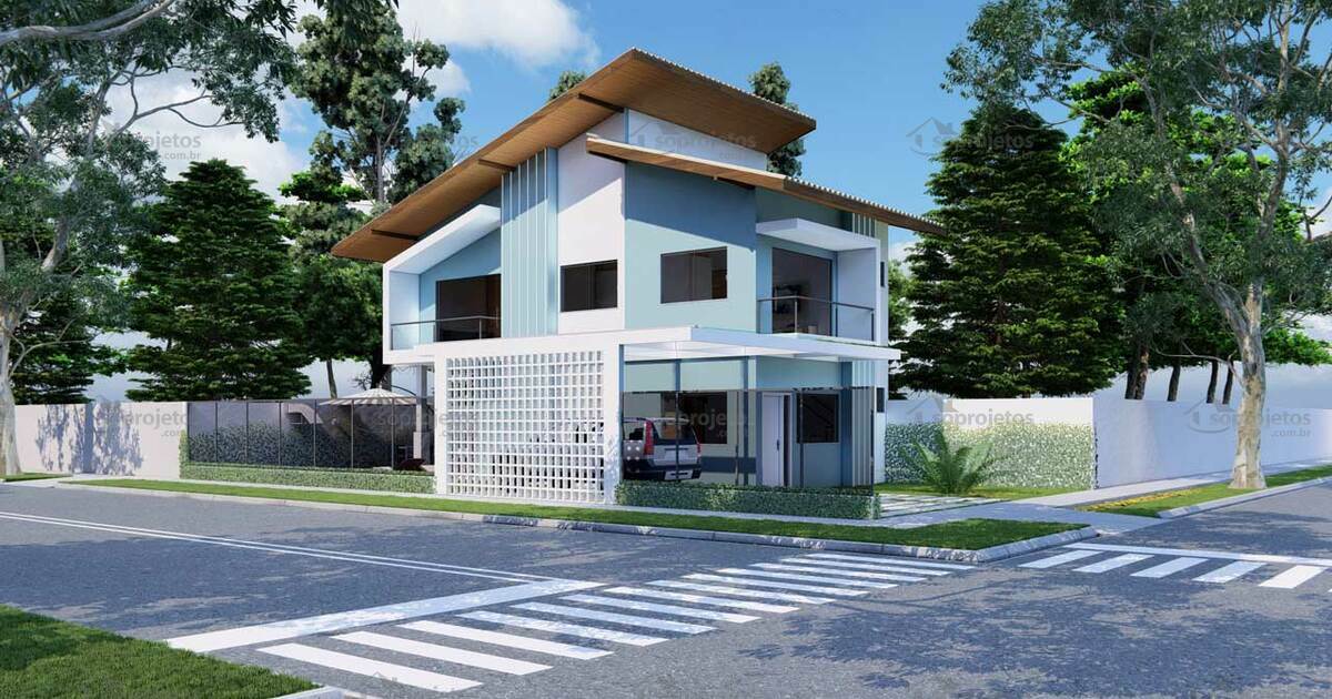 Planta de sobrado em terreno de 10 x 20 de esquina... | Só Projetos