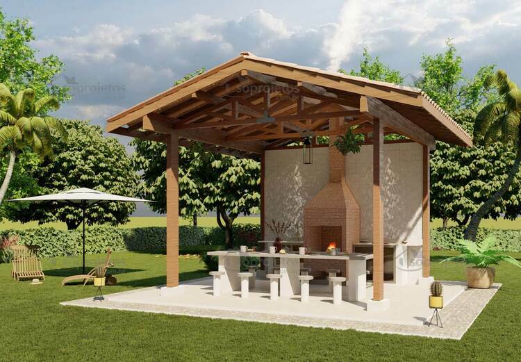Planta de quiosque com churrasqueira | Só Projetos