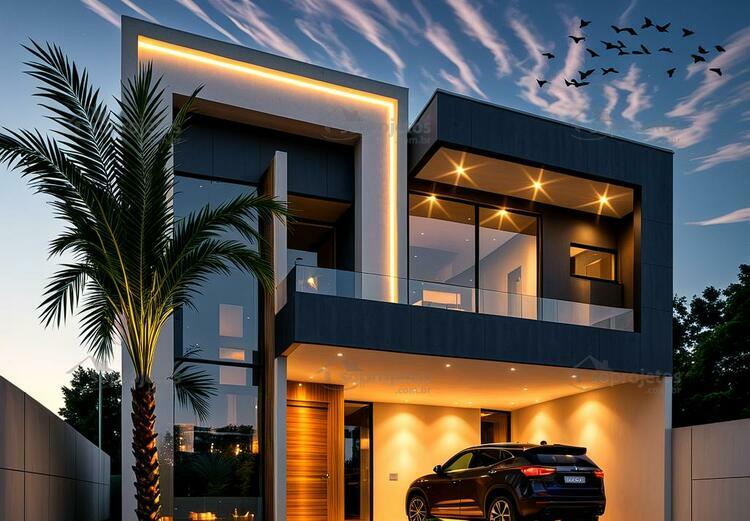Casa moderna com fachada de luxo com 4 quartos sen... | Só Projetos